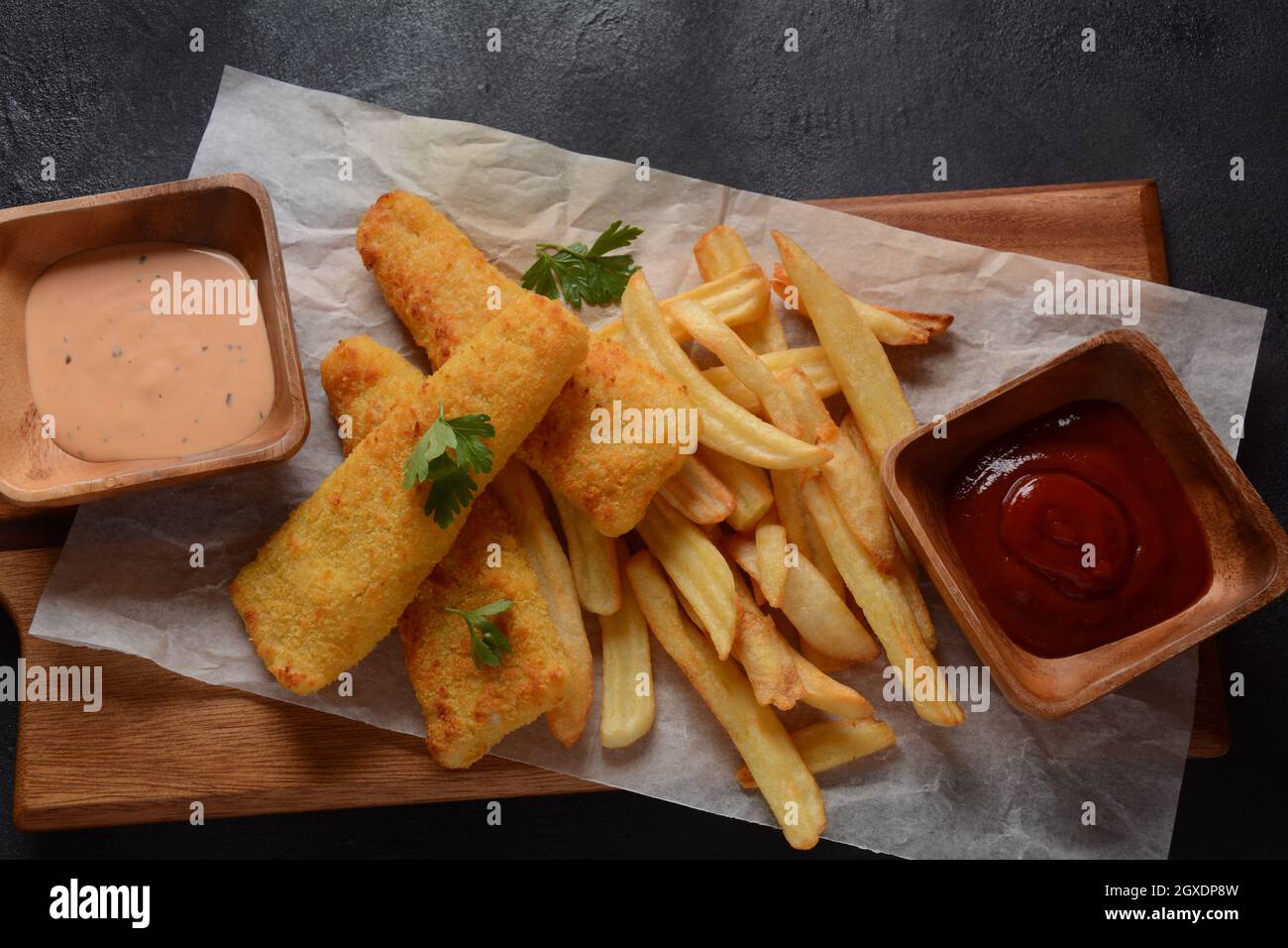 Traditional English Food - Fish and Chips. Fried fish filets and crispy ...