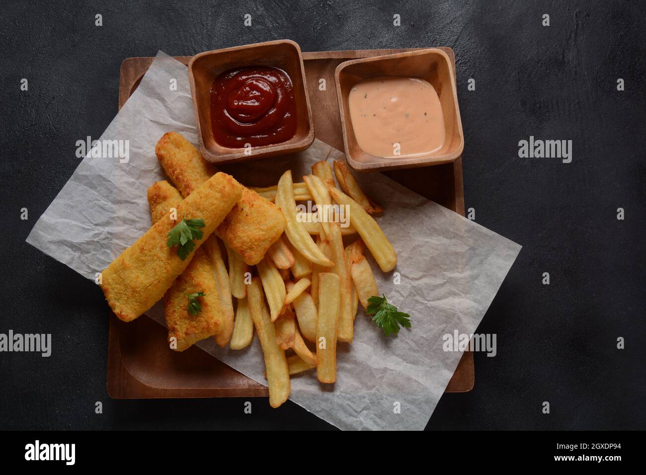 Traditional English Food - Fish and Chips. Fried fish filets and crispy ...