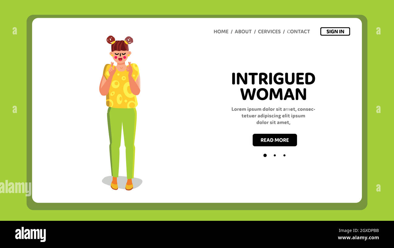 Intrigued Woman Cross Fingers Wait Surprise Vector Stock Vector Image ...