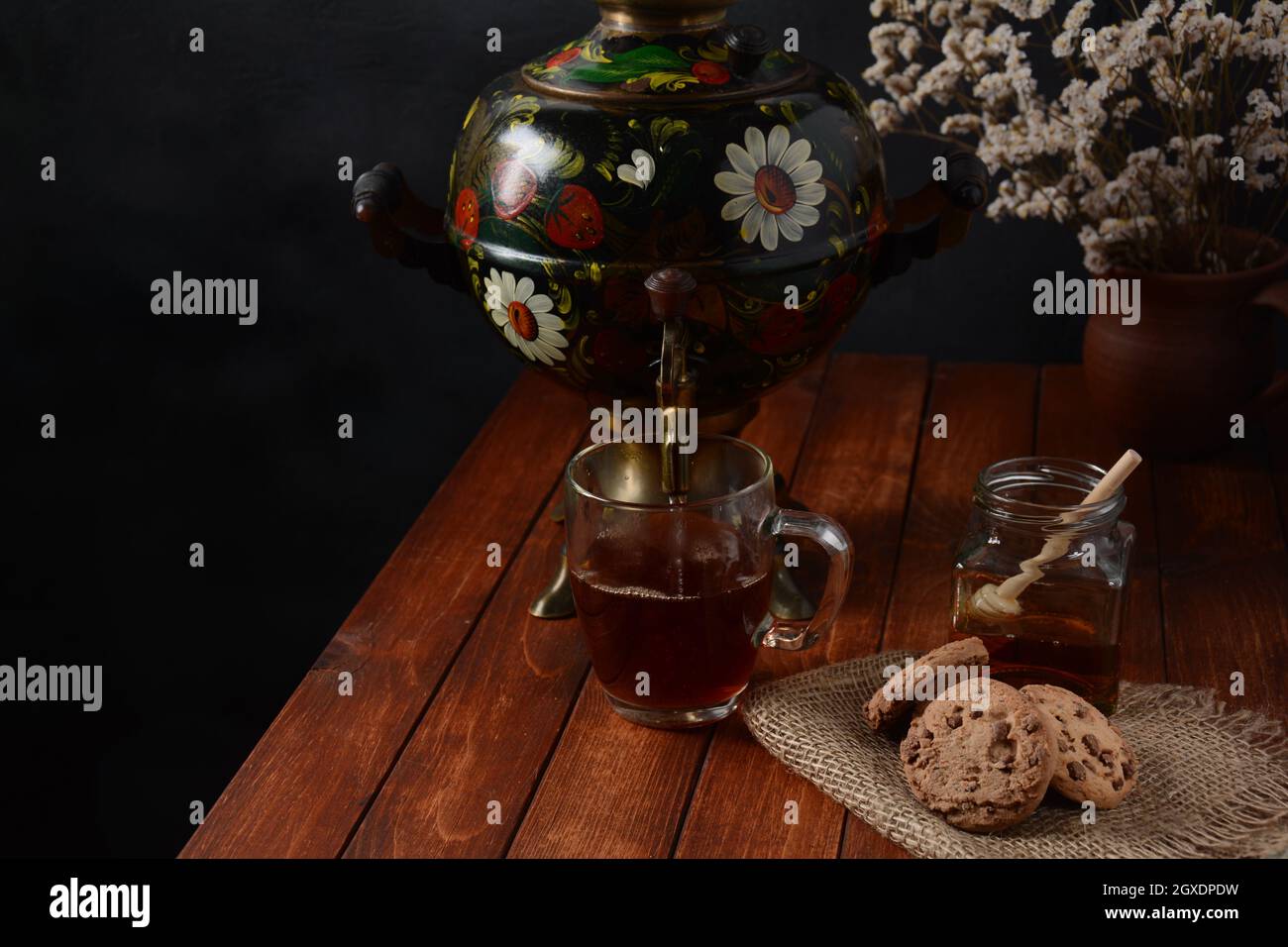 Tea Party in rustic style with samovar Stock Photo - Alamy