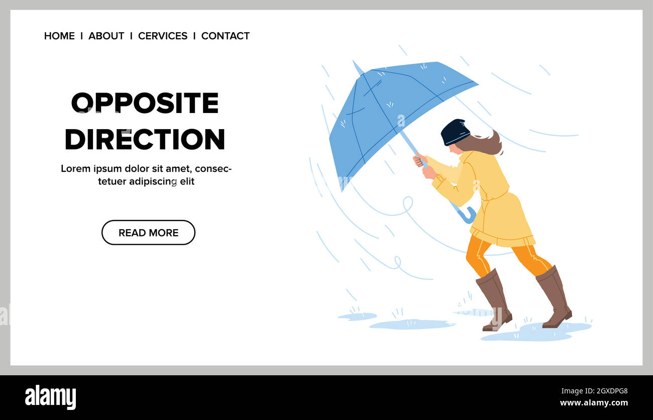 Wind Opposite Direction And Rain Walk Woman Vector Stock Vector Image ...