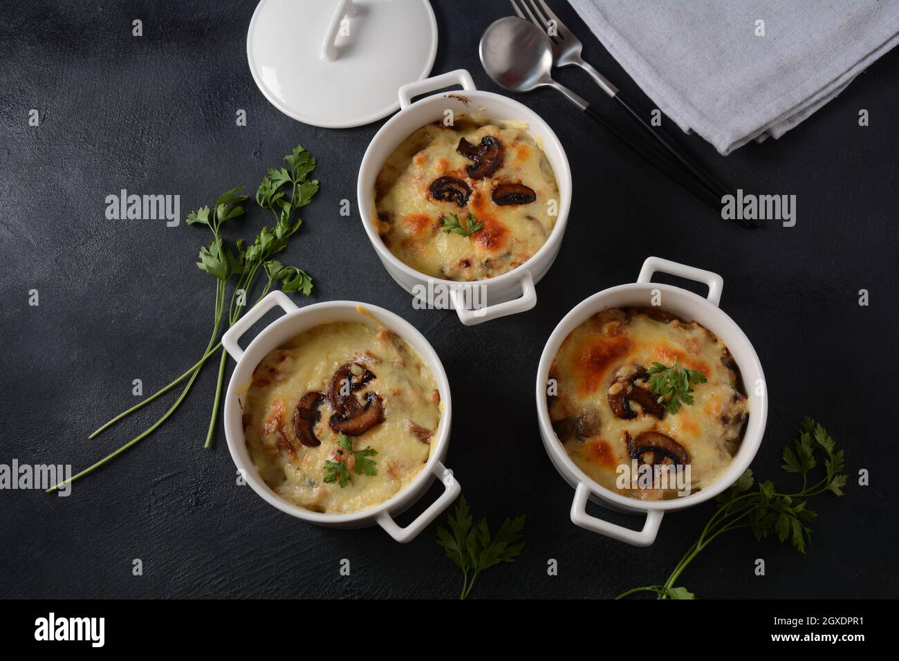 Julienne with chicken and mushrooms with a golden crust , baked cheese ...