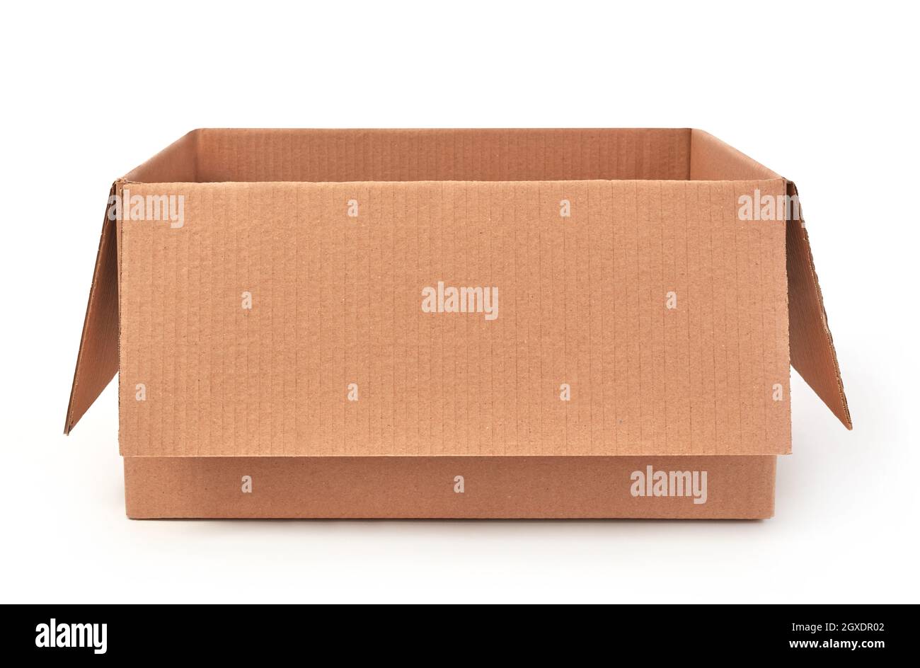 Open cardboard box on white background Stock Photo - Alamy