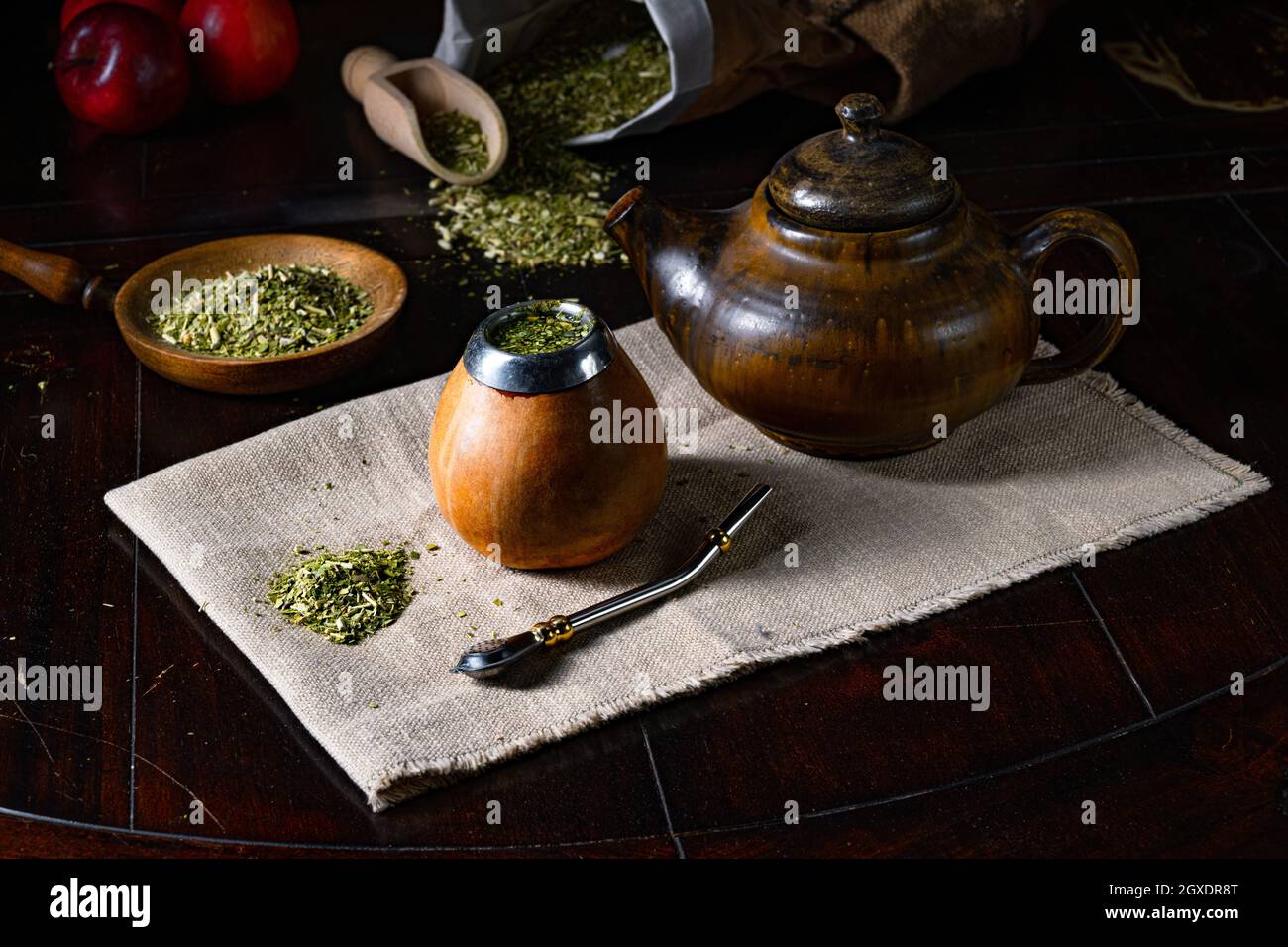 Prepare yerba mate with calabash and bombilla Stock Photo - Alamy