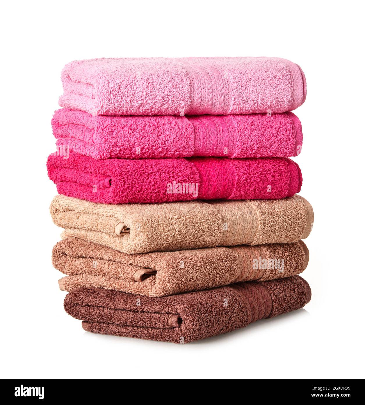 Folded stack of towels on white background Stock Photo - Alamy