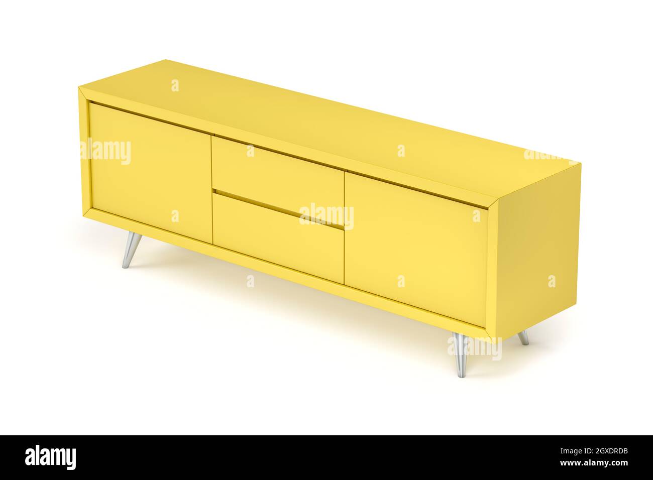 Modern yellow tv stand on white background Stock Photo - Alamy
