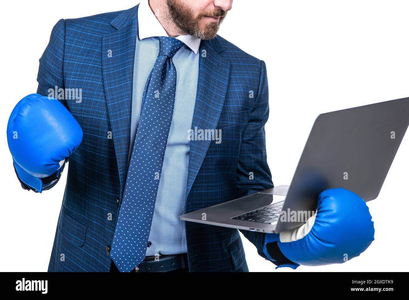 cropped man boss punch laptop in boxing gloves. anger management. cyber ...