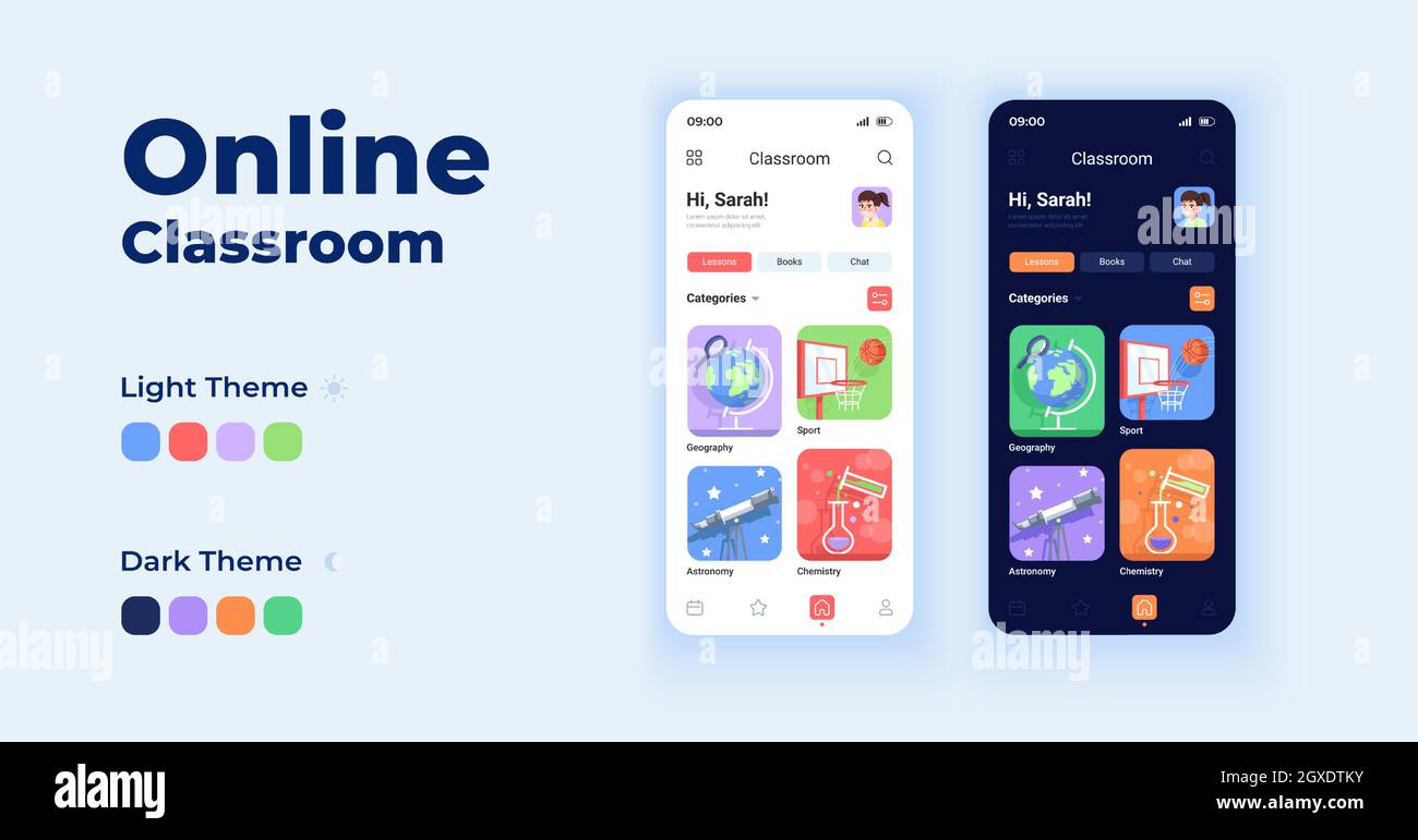 Online classroom cartoon smartphone interface vector templates set ...