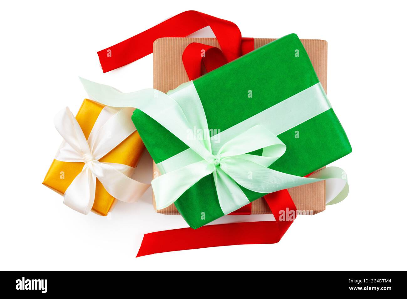 Three beautiful wrapped gifts isolated on white background Stock Photo ...