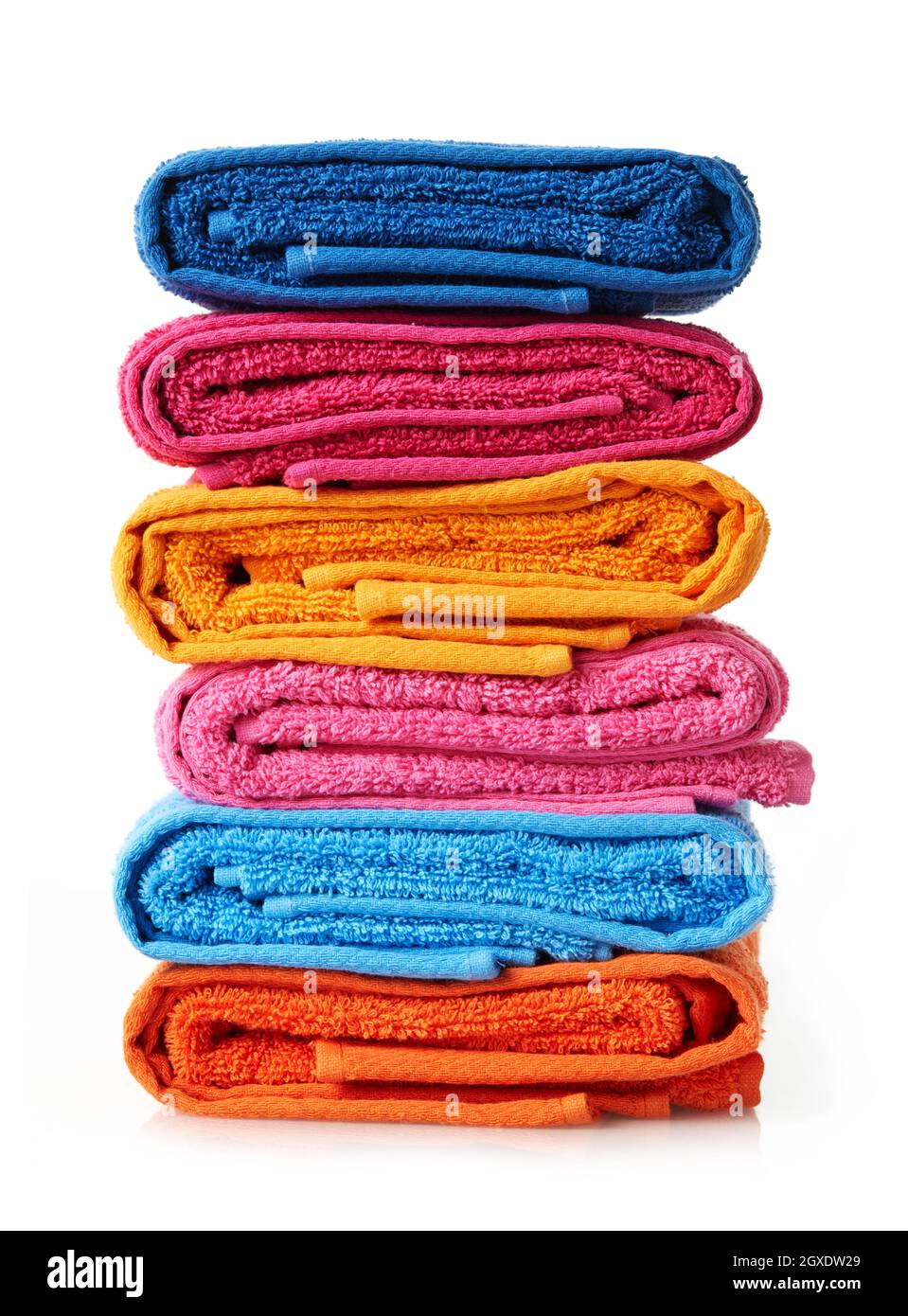 Folded stack of towels on white background Stock Photo - Alamy