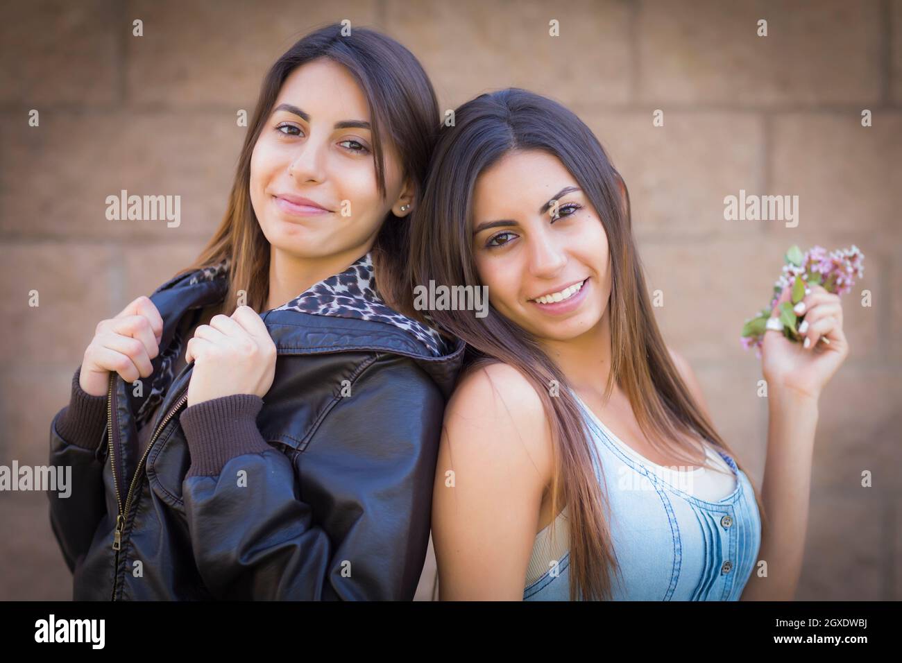 Two Beautiful Mixed Race Twin Sisters Portrait Outdoors Stock Photo - Alamy