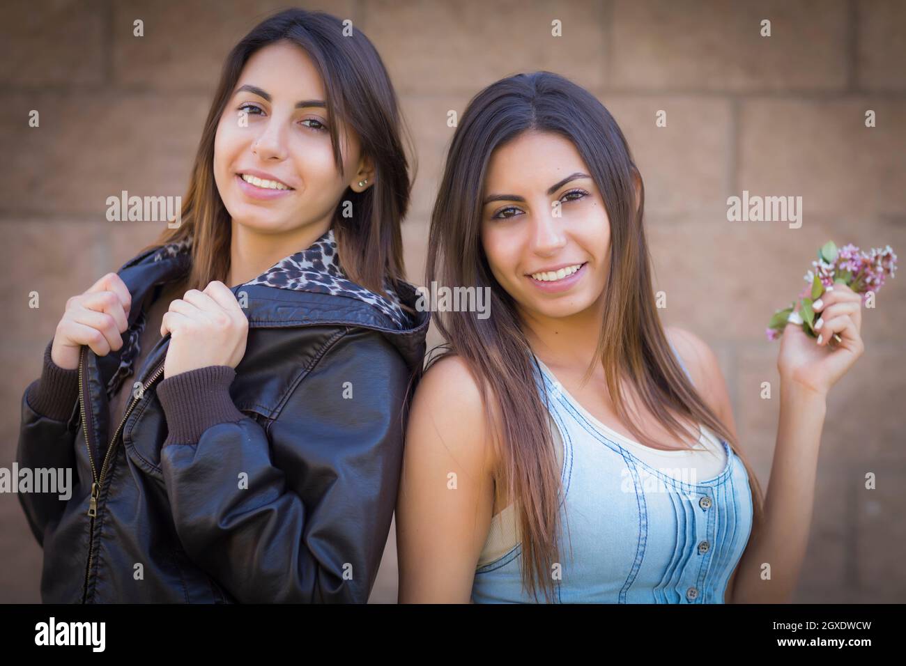 Two Beautiful Mixed Race Twin Sisters Portrait Outdoors Stock Photo - Alamy