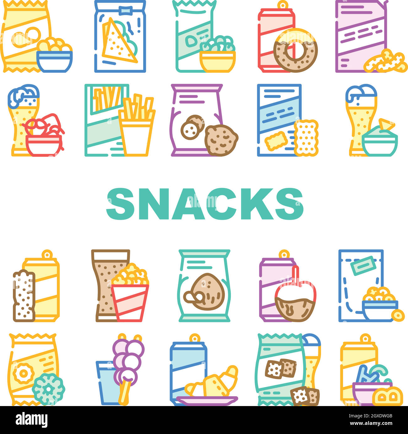 Snacks Food And Drink Collection Icons Set Vector Stock Vector Image ...