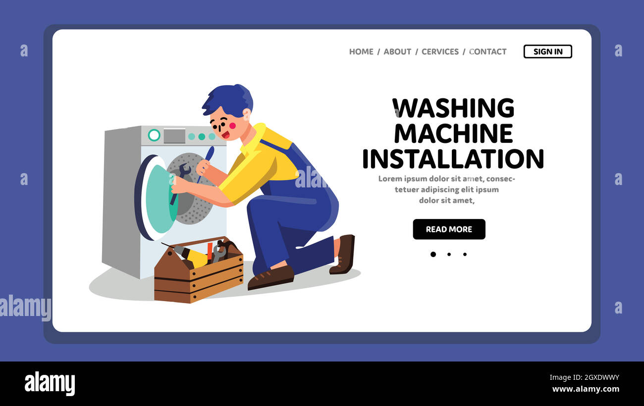 Washing Machine Installation Plumber Job Vector illustration Stock ...