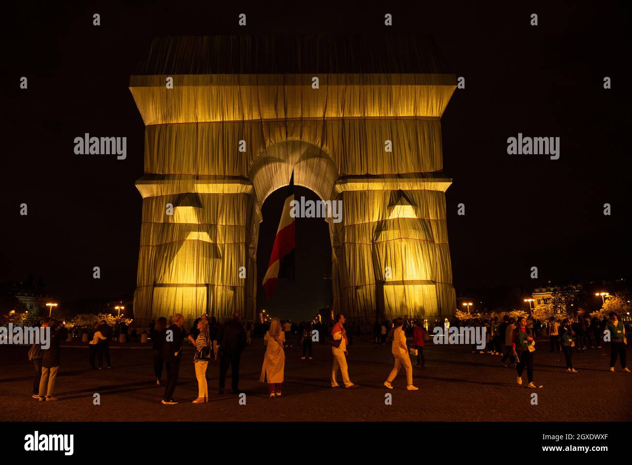 A night view of wrapped arc de triomphe by Christo in Paris 2021 Stock ...