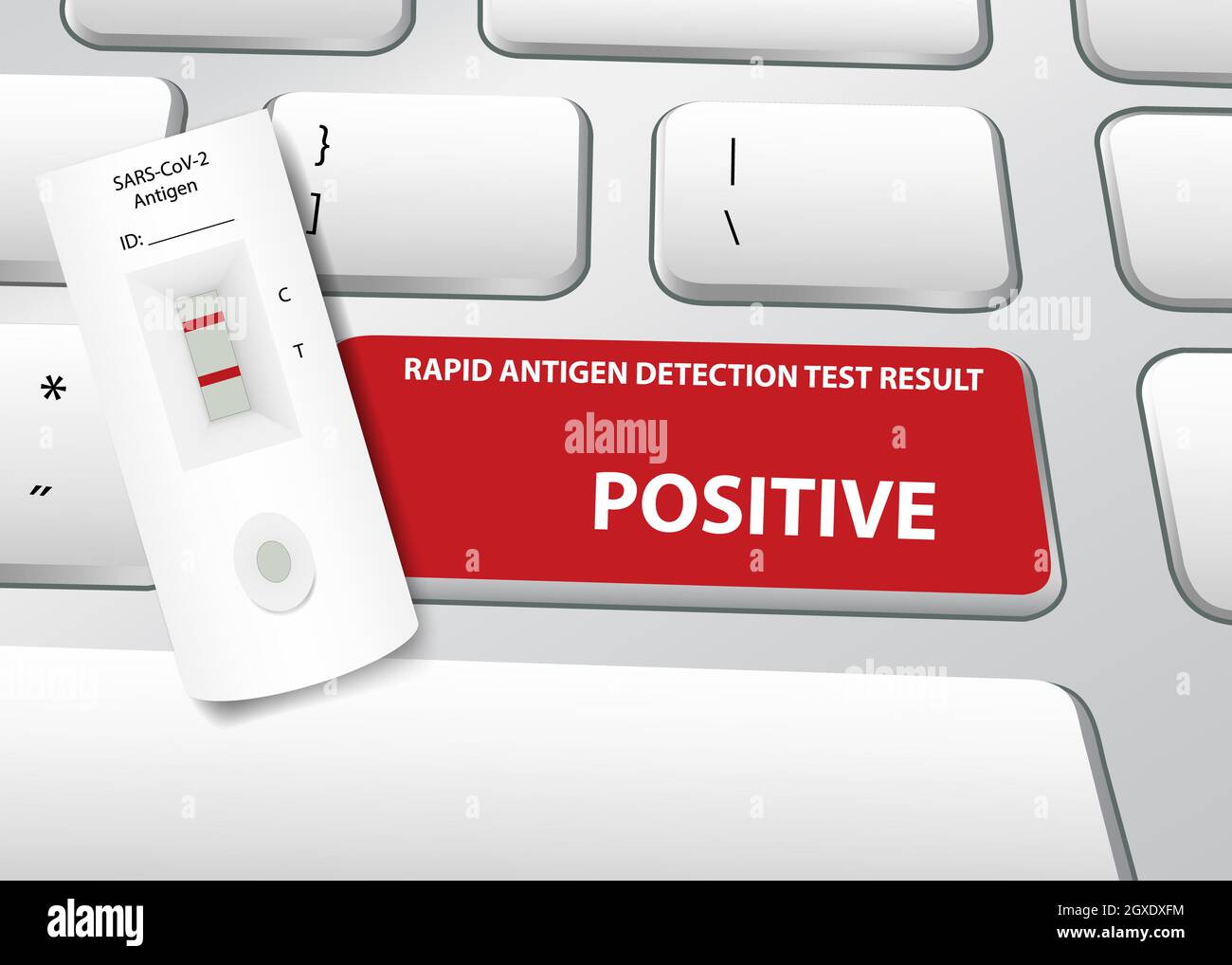Rapid Antigen Detection Positive Result Sign on PC Keyboard Closeup ...