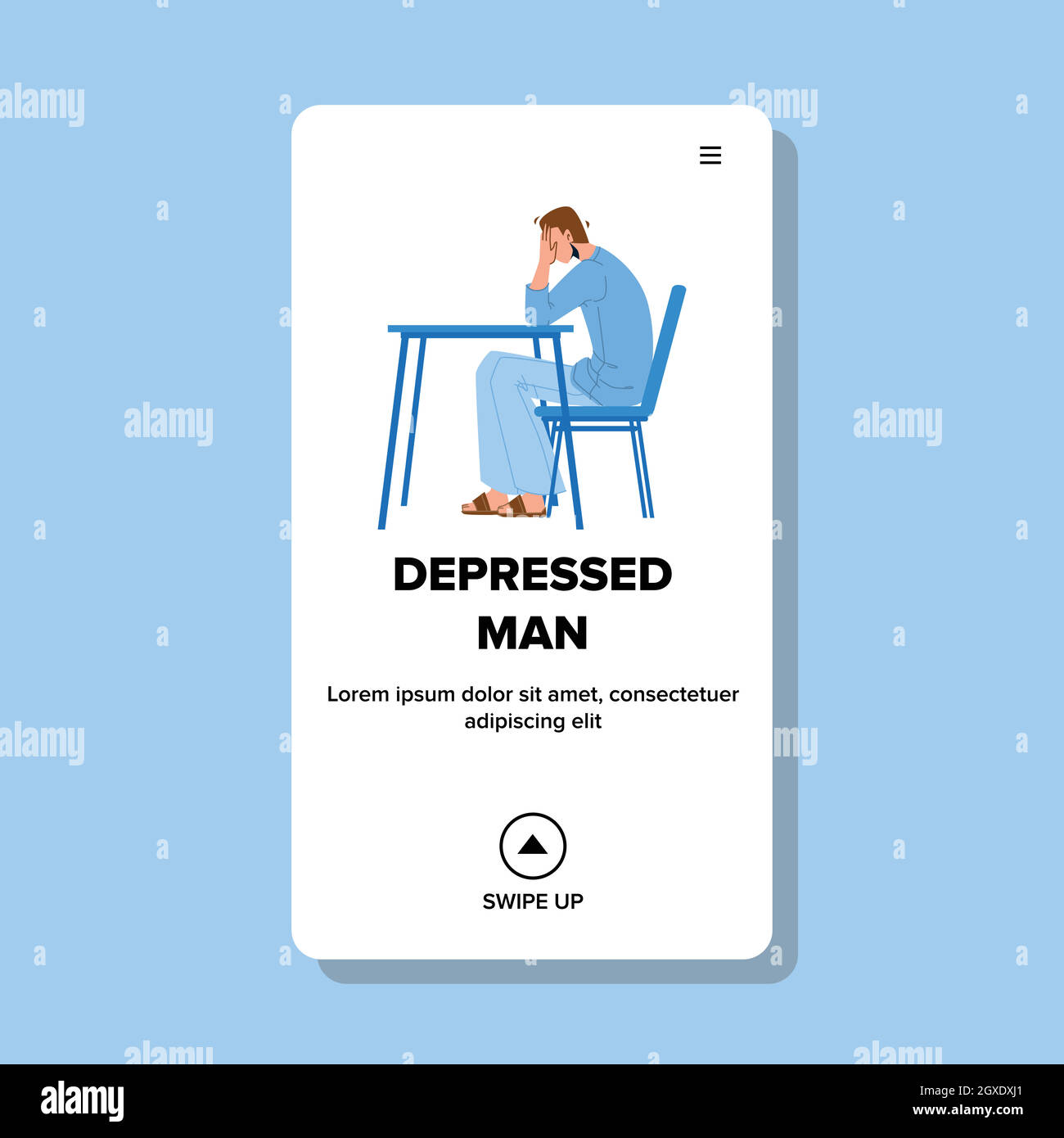 Depressed Man Sitting At Table And Crying Vector Stock Vector Image ...