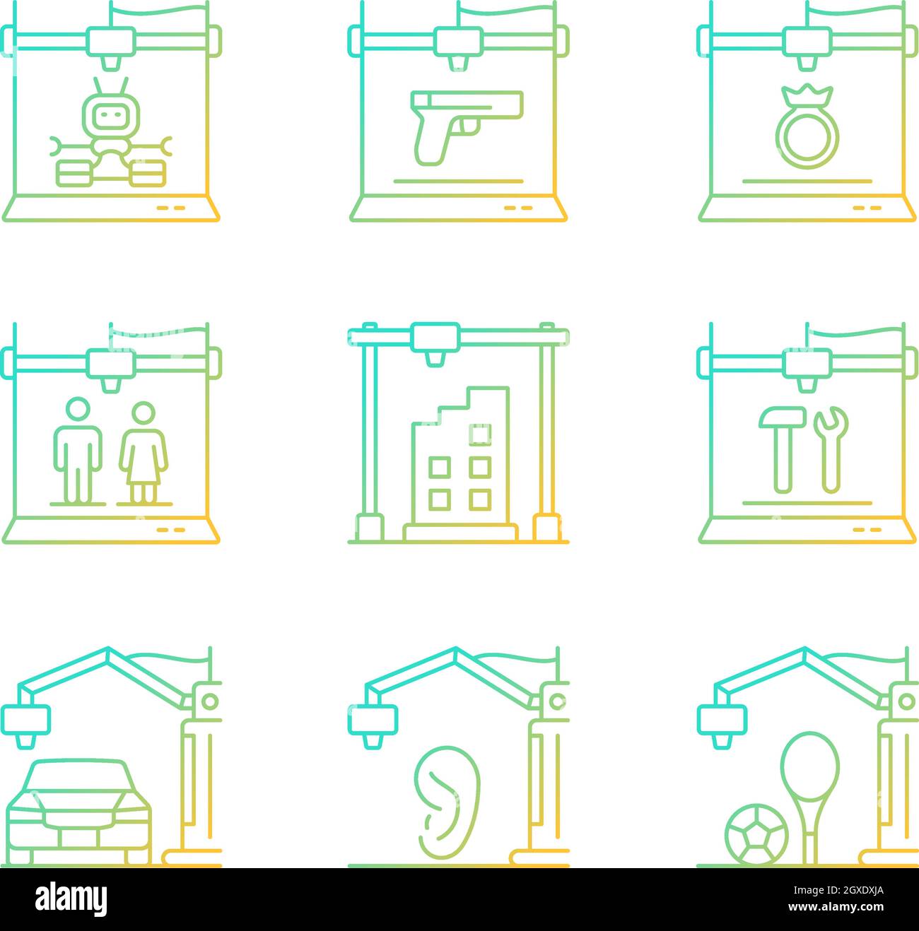 3d printing process gradient linear vector icons set Stock Vector Image & Art - Alamy