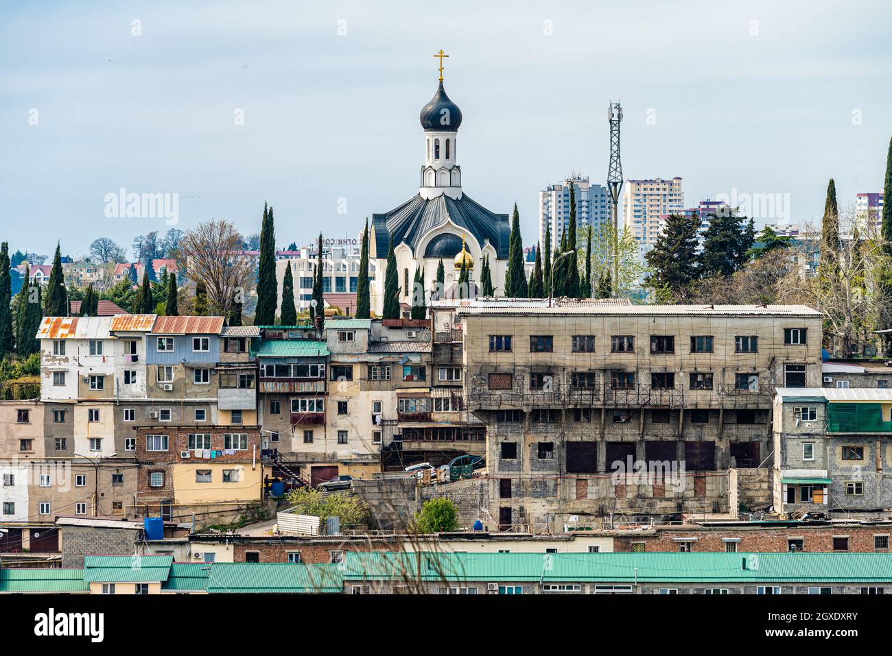 Chaotic development in Sochi. Slums in Sochi. Residential garages Stock ...