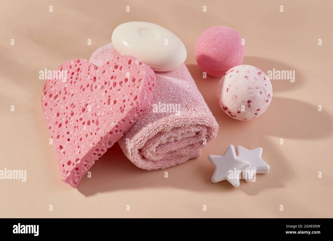 Spa products on beige background Stock Photo - Alamy