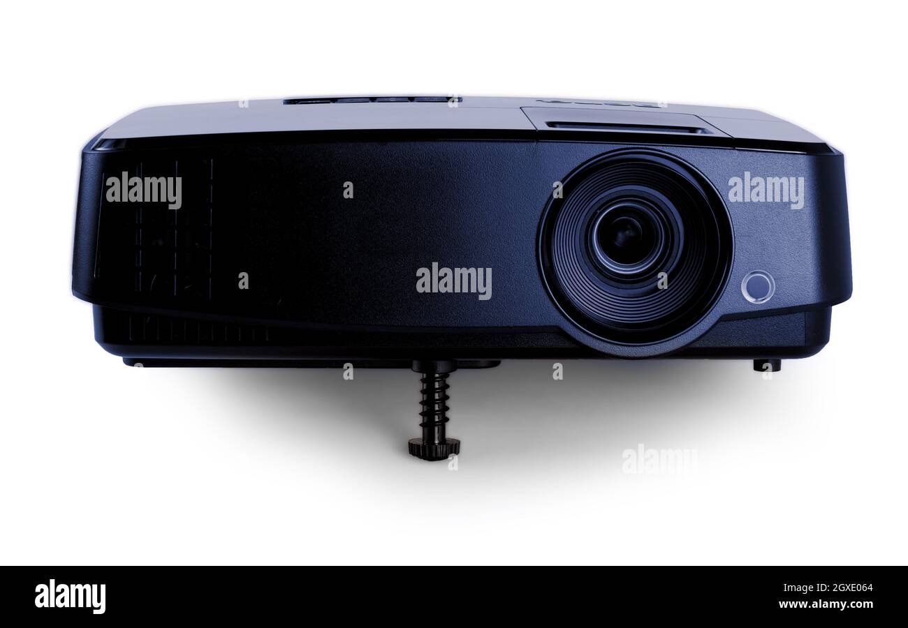 The black blue multimedia projector on white background Stock Photo - Alamy