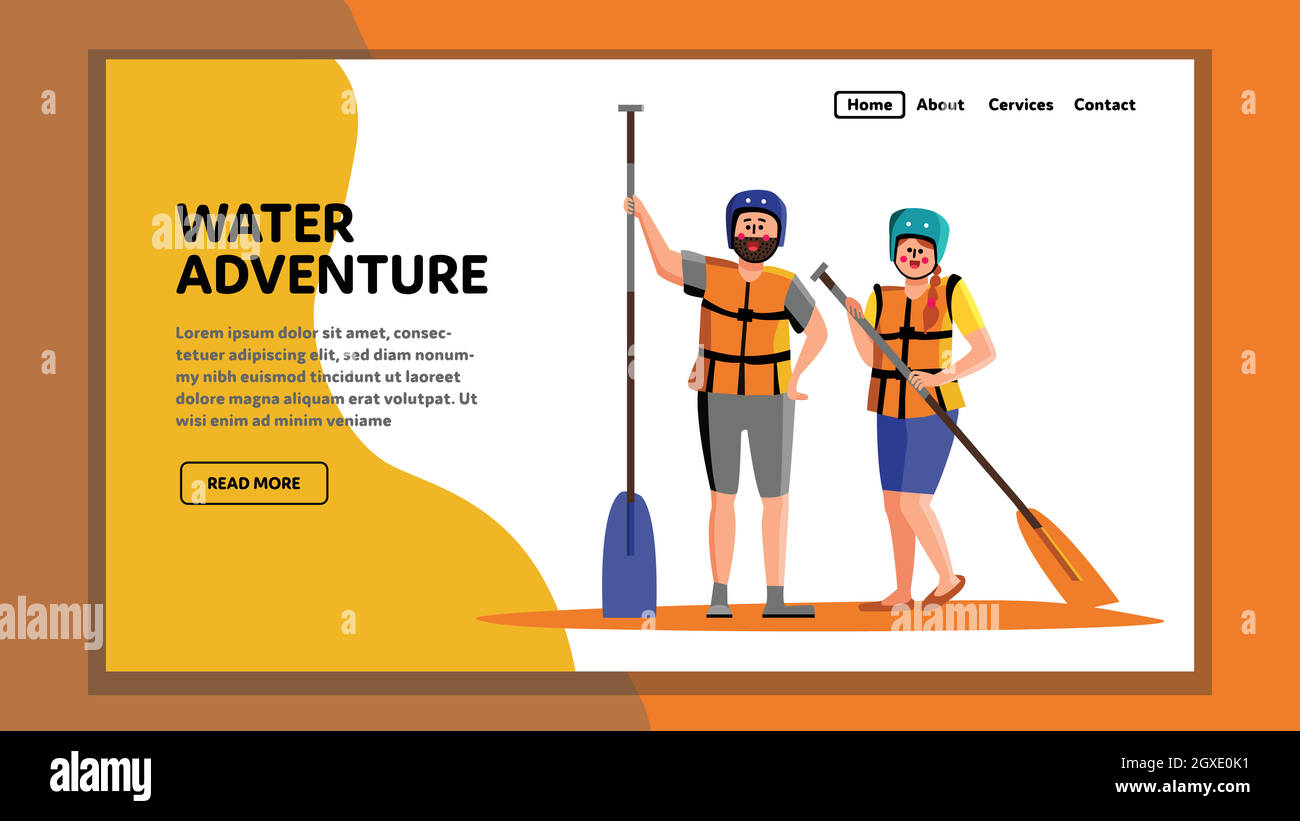 Water Adventure Tourists Sport Equipment Vector Illustration Stock ...