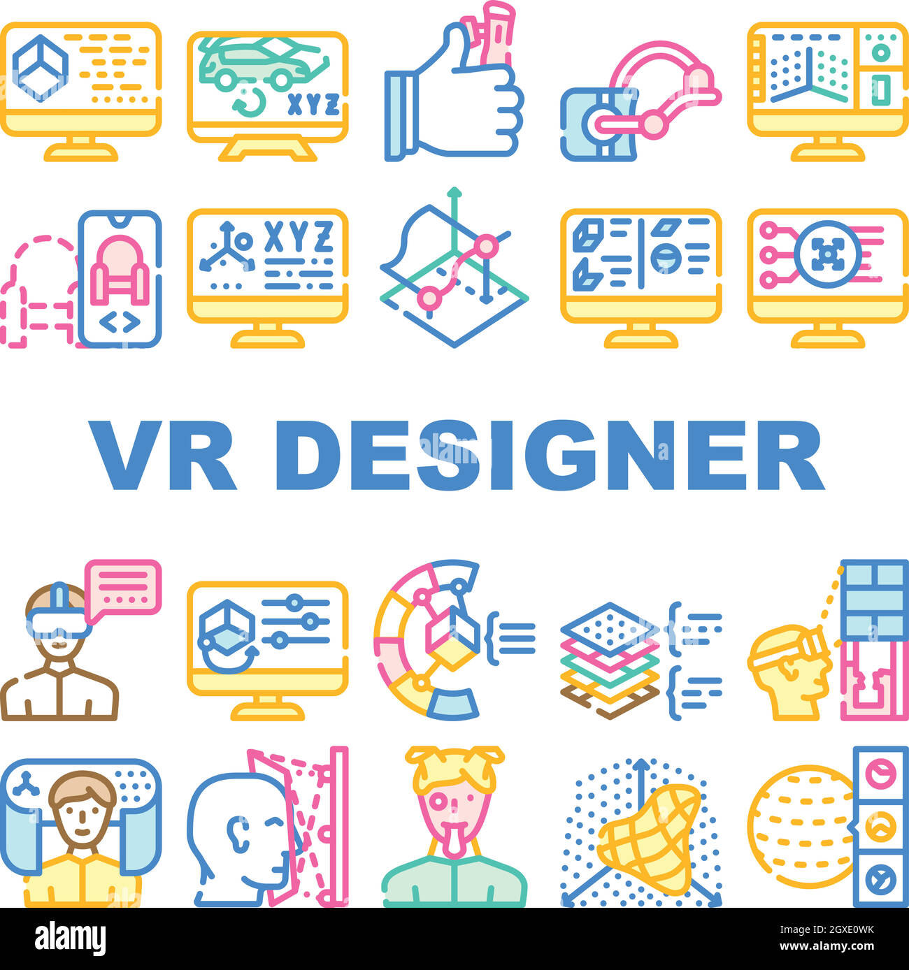 Vr Designer Occupation Collection Icons Set Vector Stock Vector Image And Art Alamy