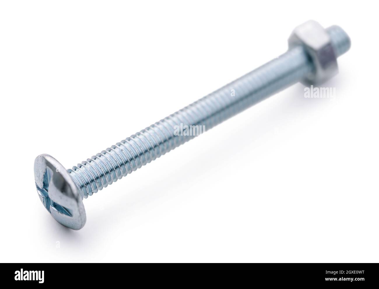 new bolt with nut closeup on white isolated background Stock Photo - Alamy