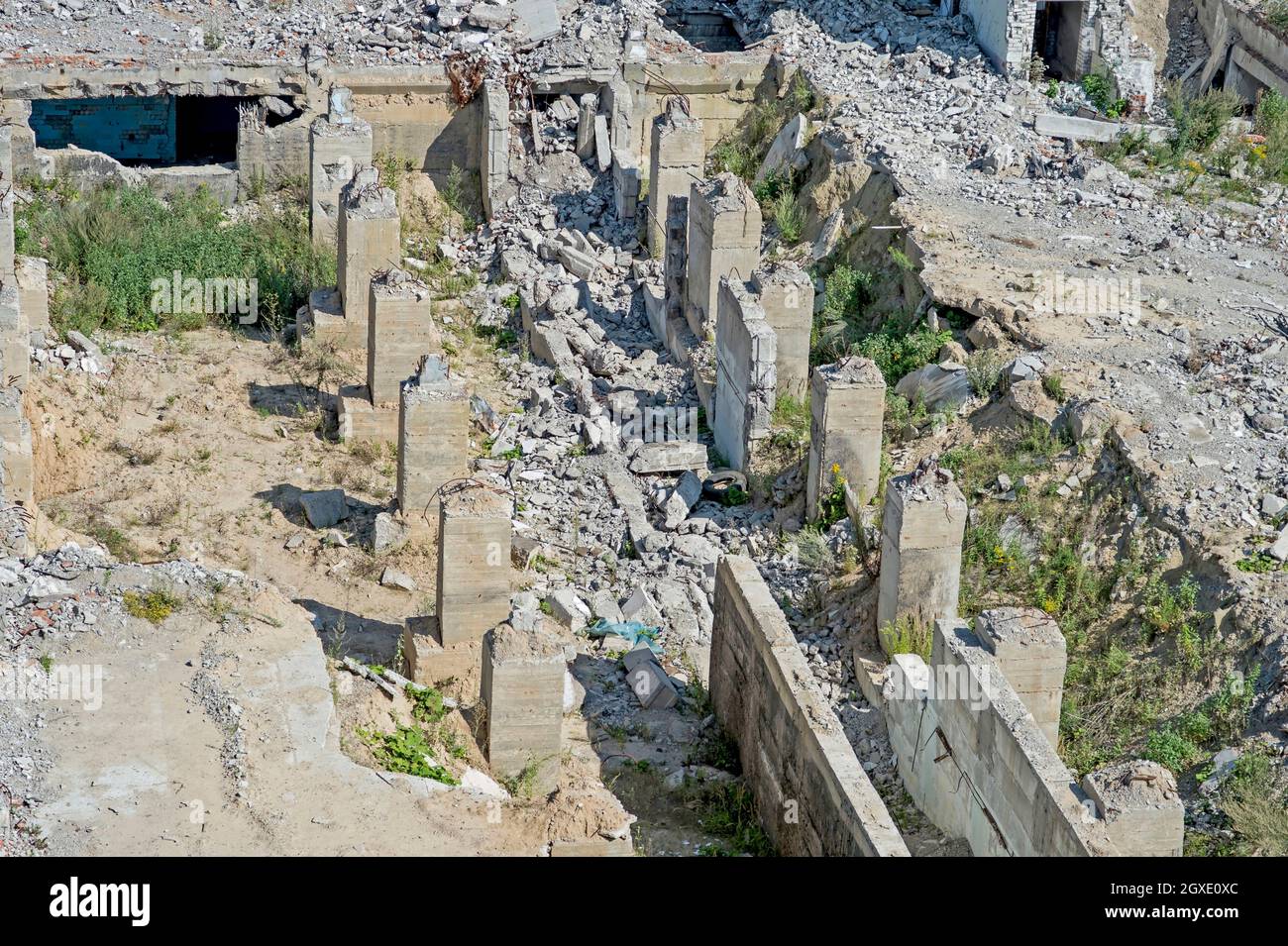 Top view of the destroyed Foundation of a large concrete building to be ...