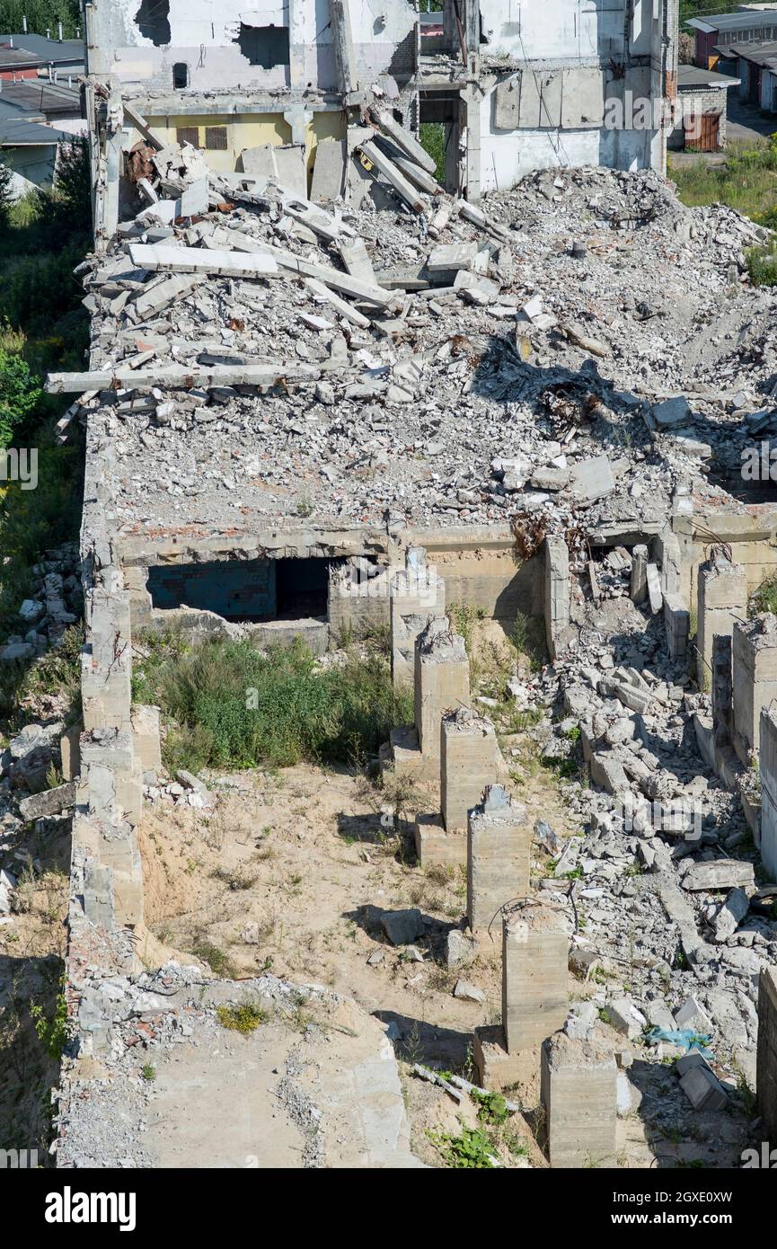 Top view of the destroyed Foundation of a large concrete building to be ...