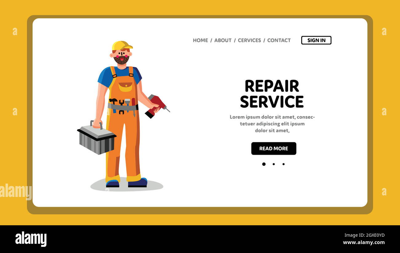 Repair Service Worker With Instrument Box Vector Stock Vector Image ...