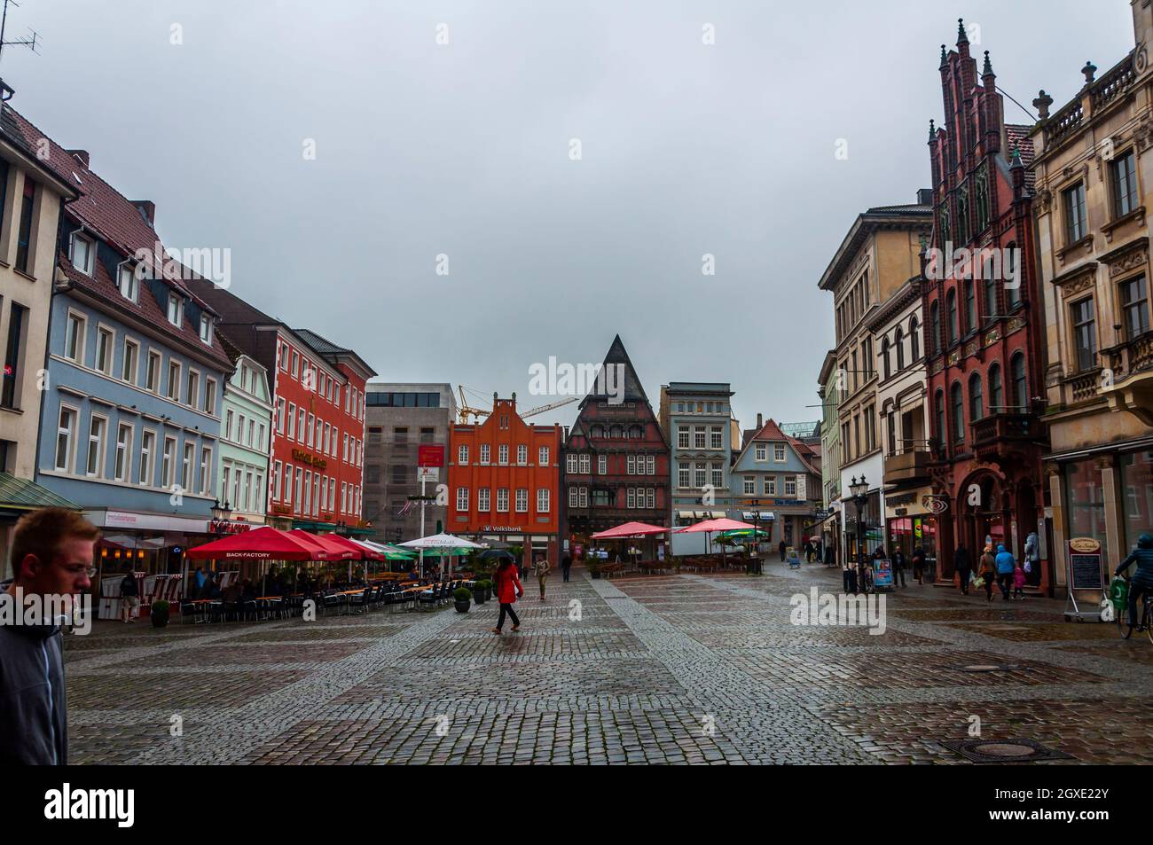 City center of Minden small german city. Old town with shops and ...