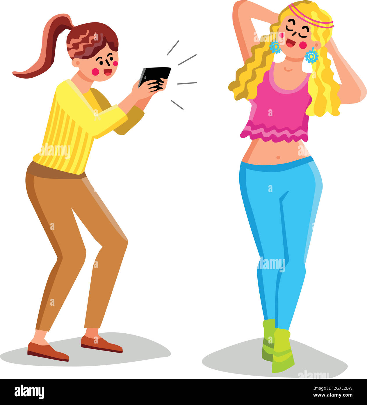Girl Make Photo On Phone Friend For Avatar Vector Stock Vector Image ...