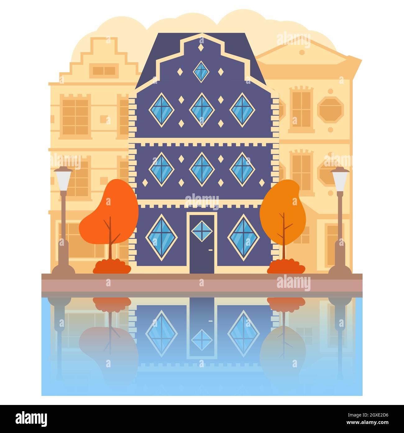 Dutch cityscape canal. Vector flat illustration Stock Vector Image ...