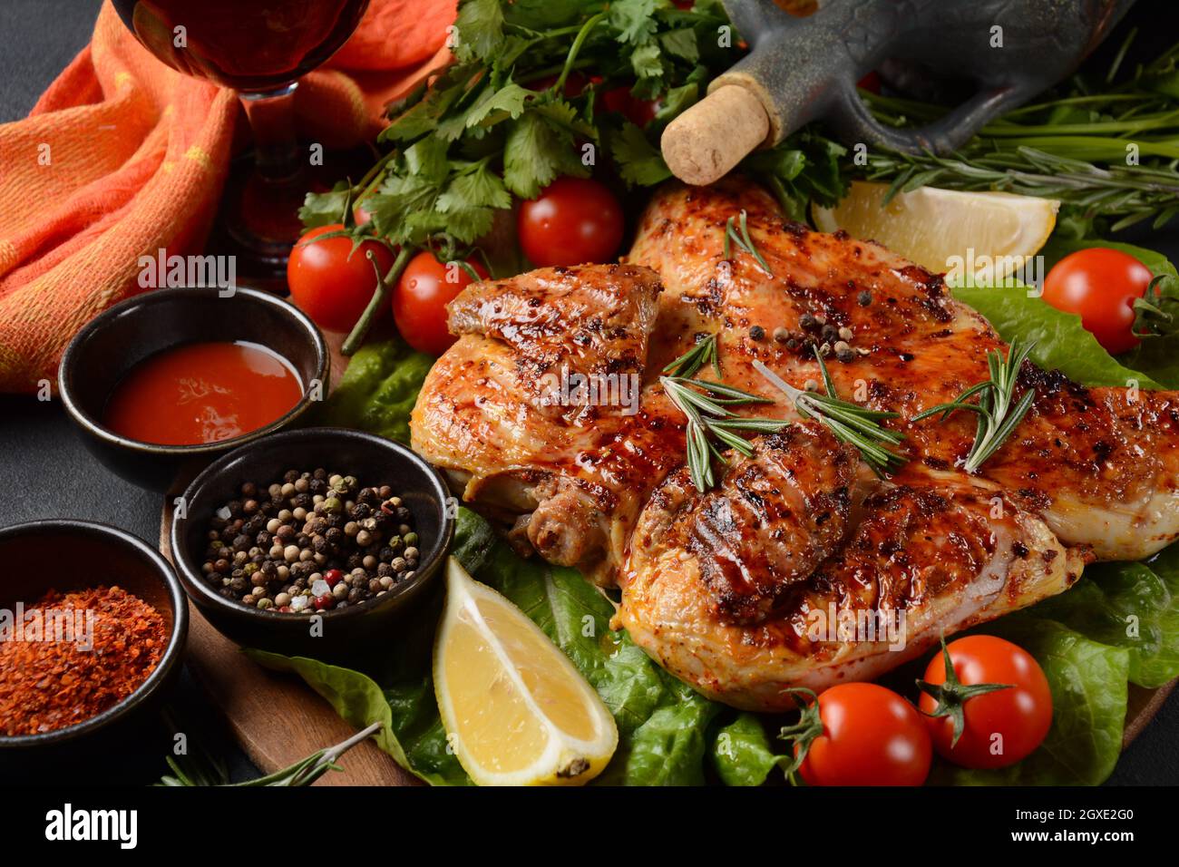 Grilled fried roast Chicken Tabaka .Georgian cuisine Stock Photo - Alamy