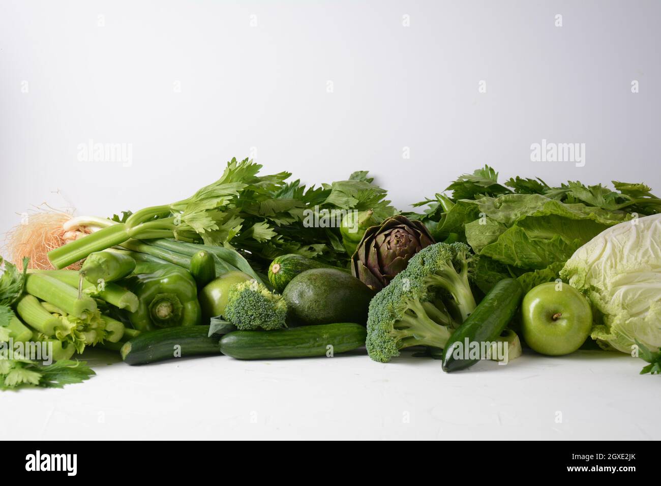 Assortment of fresh fruits and vegetables. Healthy food background ...