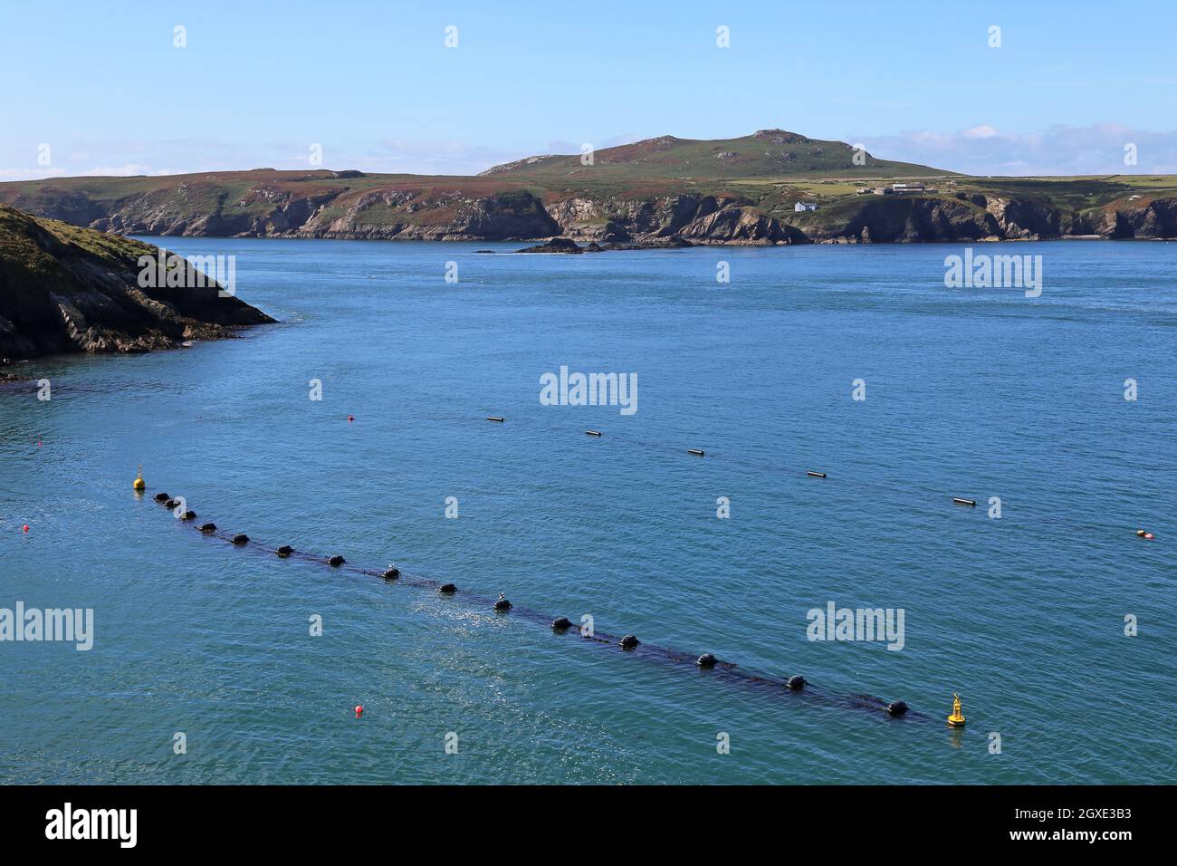 Ramsey Sound and Ramsey Island from National Park Coast Path at Carn ar ...