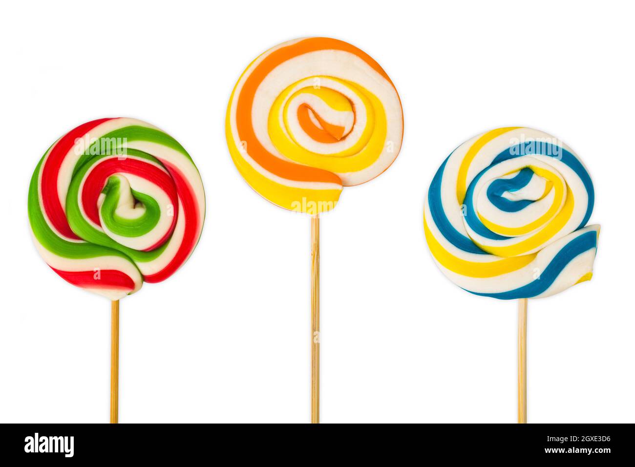 Three sweet colourful Lollipops isolated over white background Stock ...