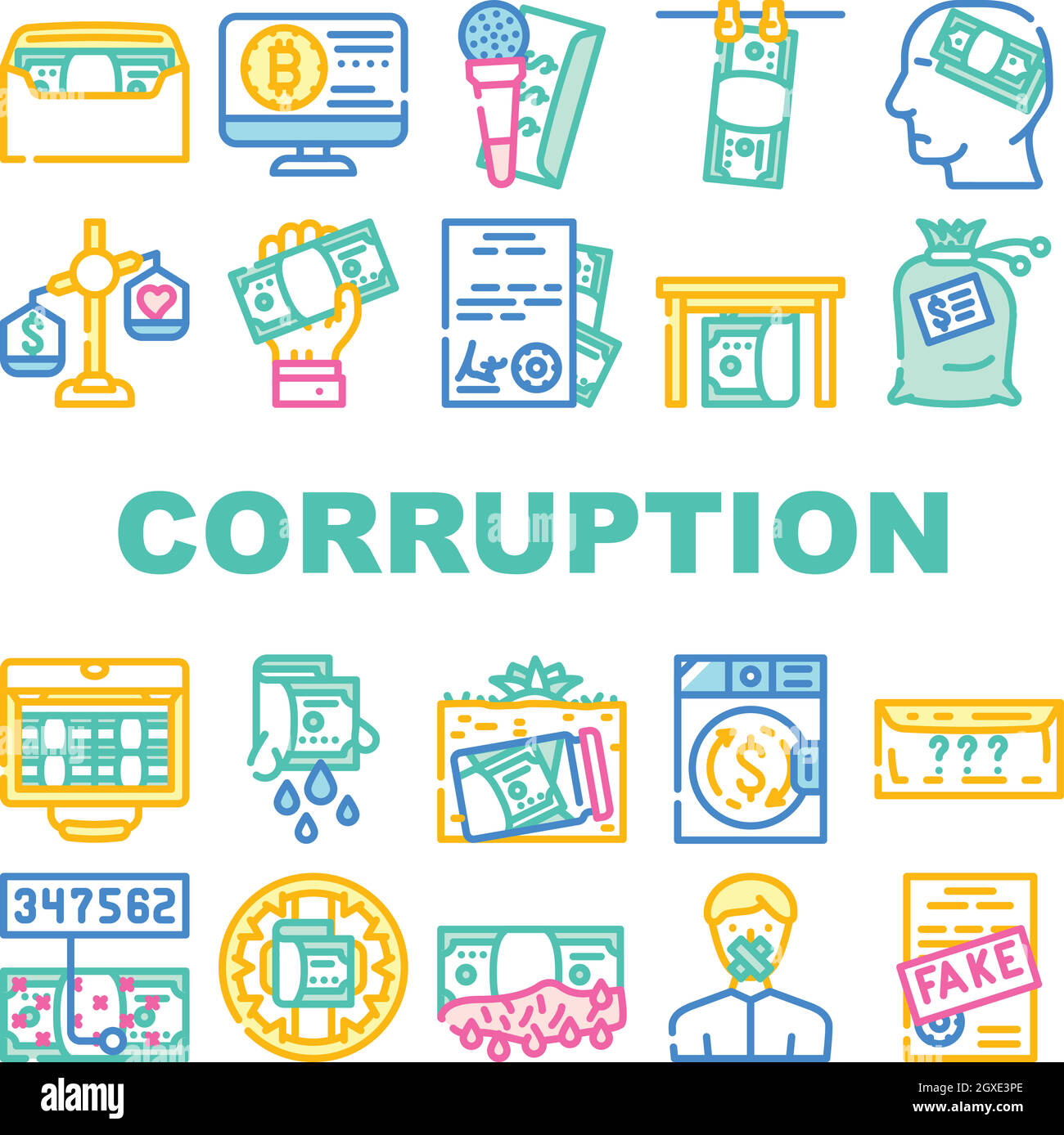 Corruption Problem Collection Icons Set Vector Stock Vector Image & Art ...