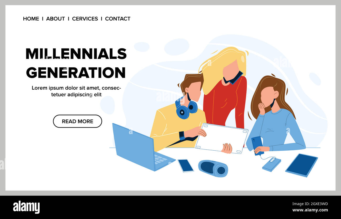 Millennial Generation Using Modern Gadgets Vector Illustration Stock ...