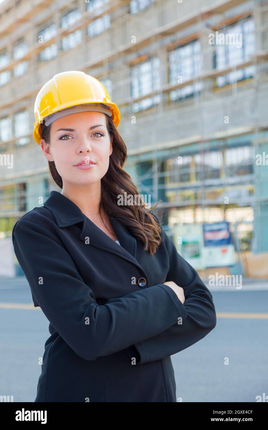 Portrait of Young Attractive Professional Female Contractor Wearing ...