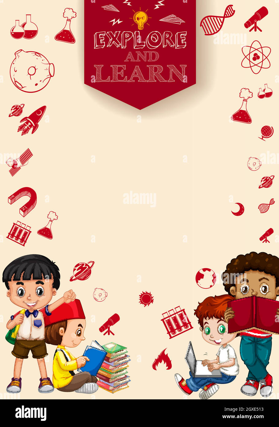 Children reading books and using computer Stock Vector Image & Art - Alamy