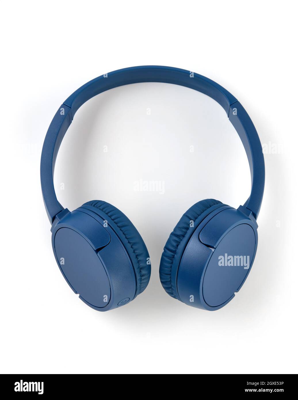 Blue headphones on white background Stock Photo - Alamy