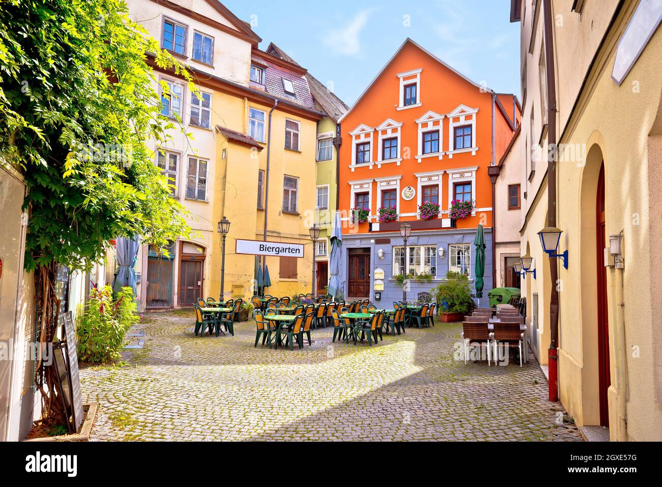 Ansbach. Old town of Ansbach beer garden and street view, Bavaria ...