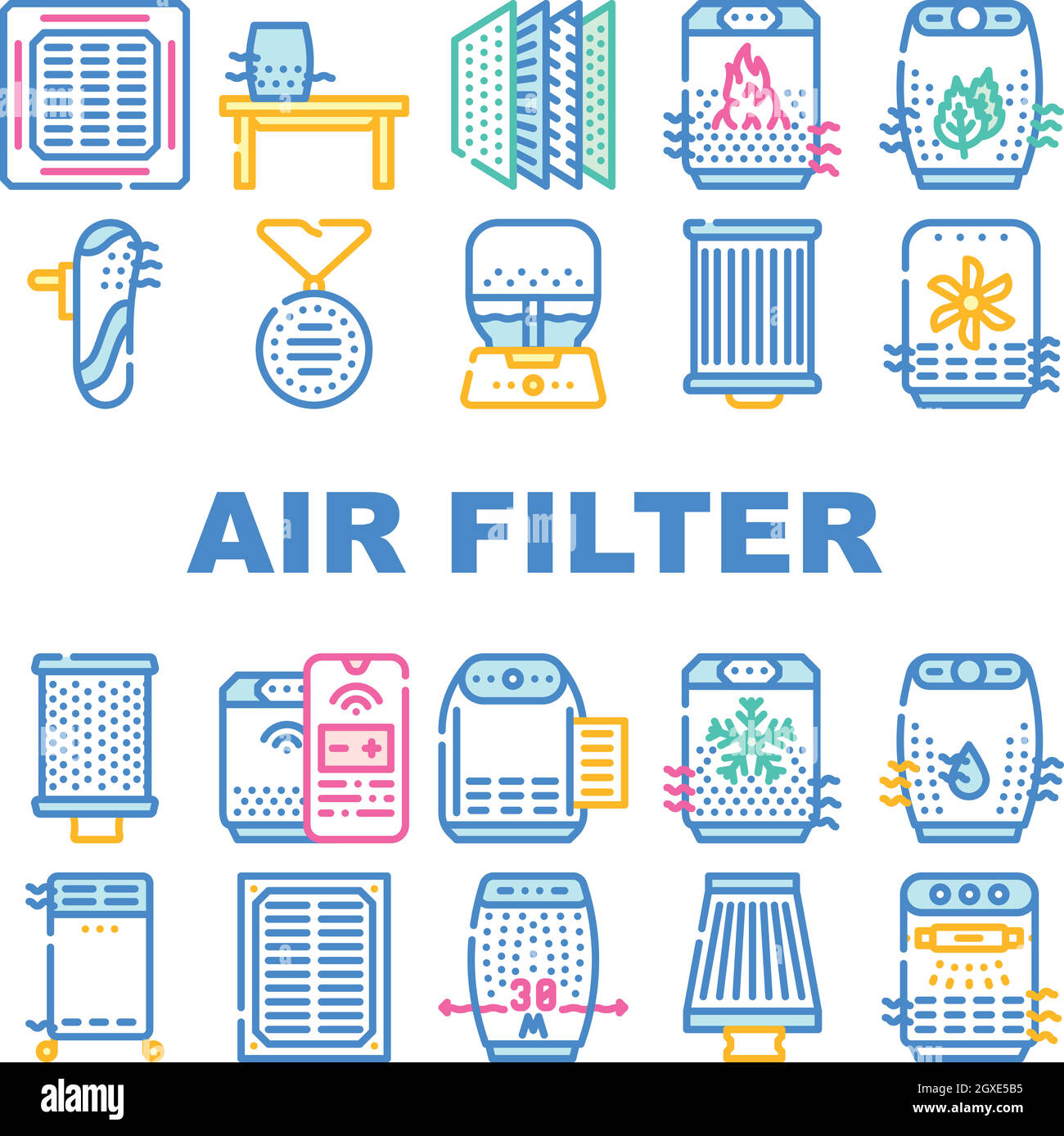 Air Filter Accessory Collection Icons Set Vector Stock Vector Image ...
