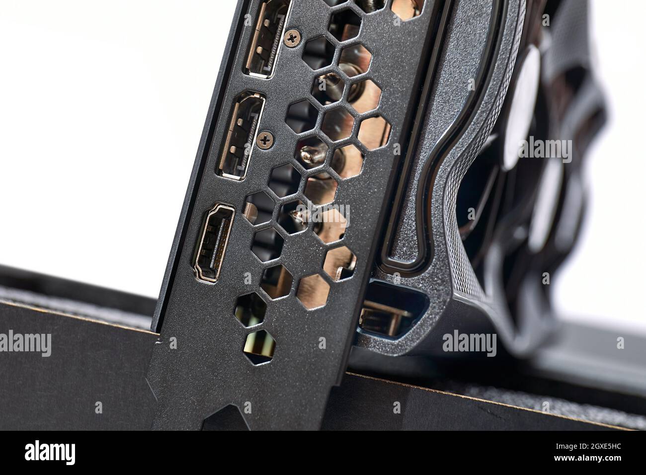 New high end graphics card computer hardware upgrade on a desk ...