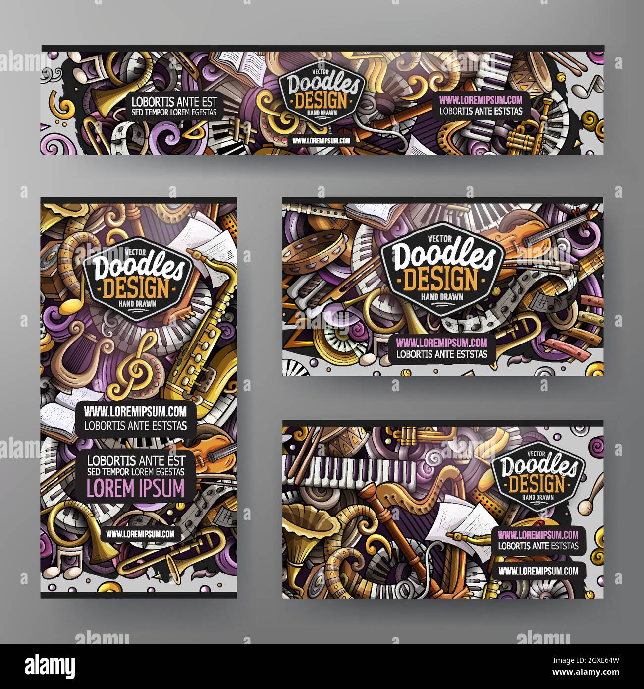 Cartoon vector doodle set of Music Classic corporate identity template ...