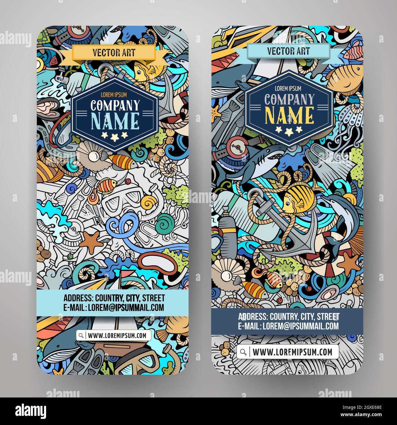 Cartoon cute colorful vector doodles Diving corporate identity Stock ...