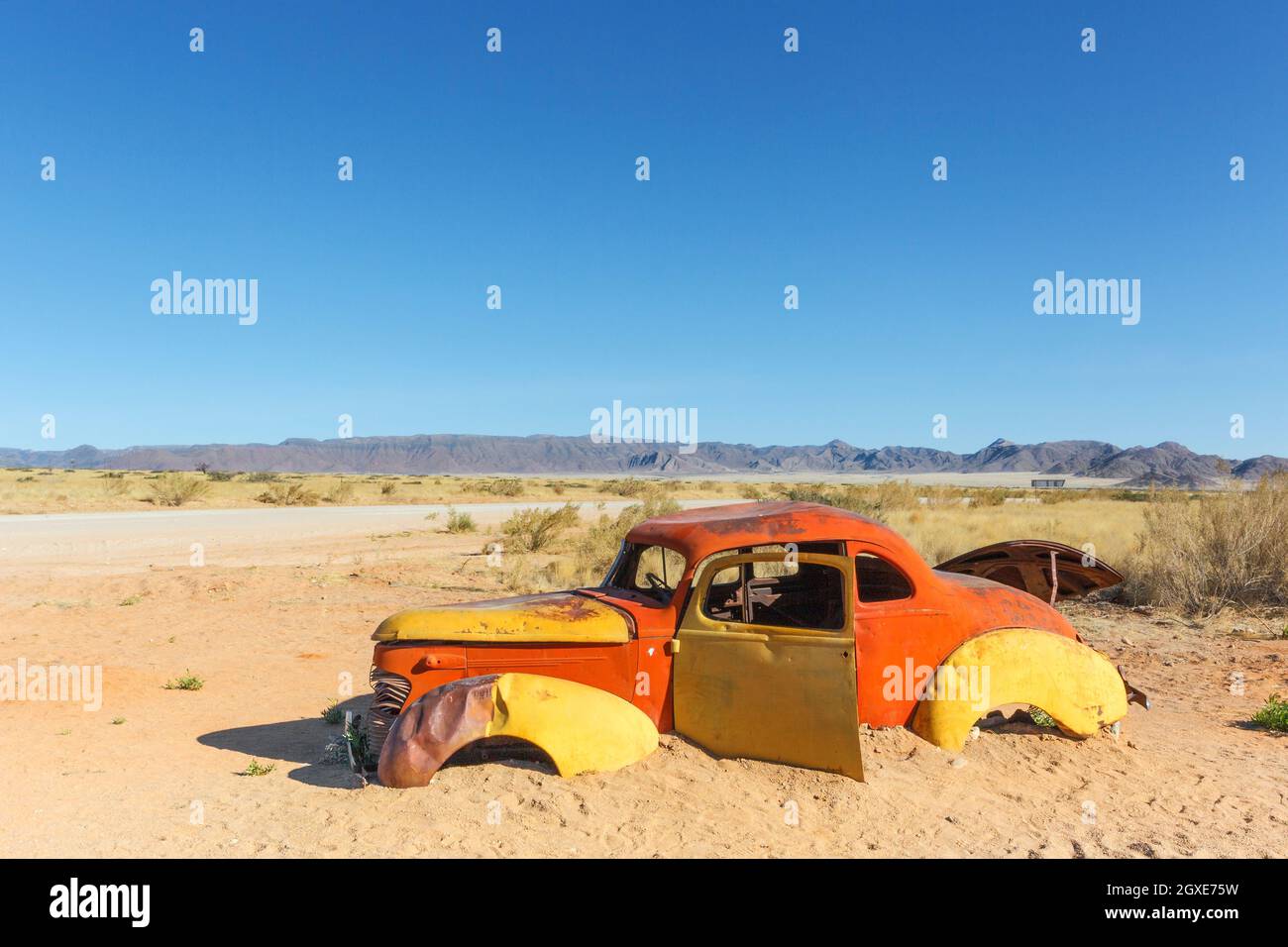 Old car in the sand of the Namib Desert, at Solitaire, Namibia, Africa ...
