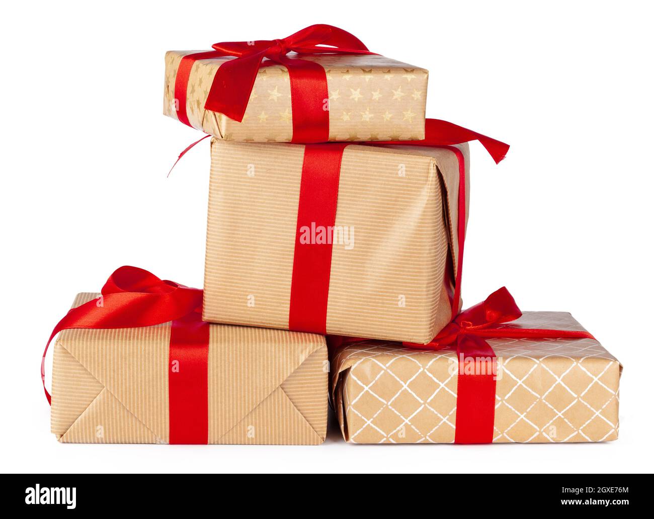 Group of gift boxes in craft paper isolated on white background Stock ...